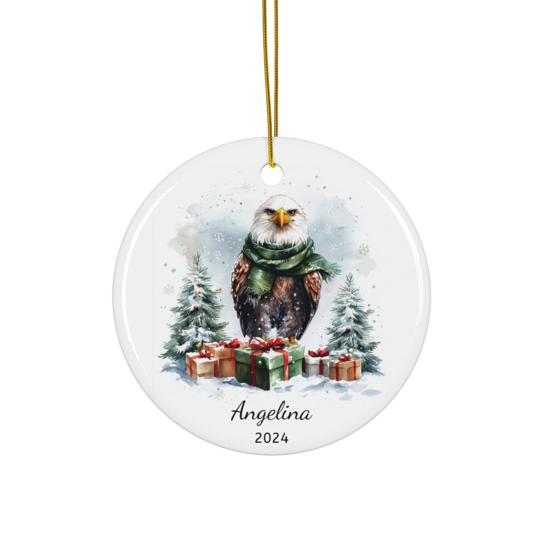 Personalized Bald Eagle Christmas Ornament 2024, Custom Ceramic Holiday ...