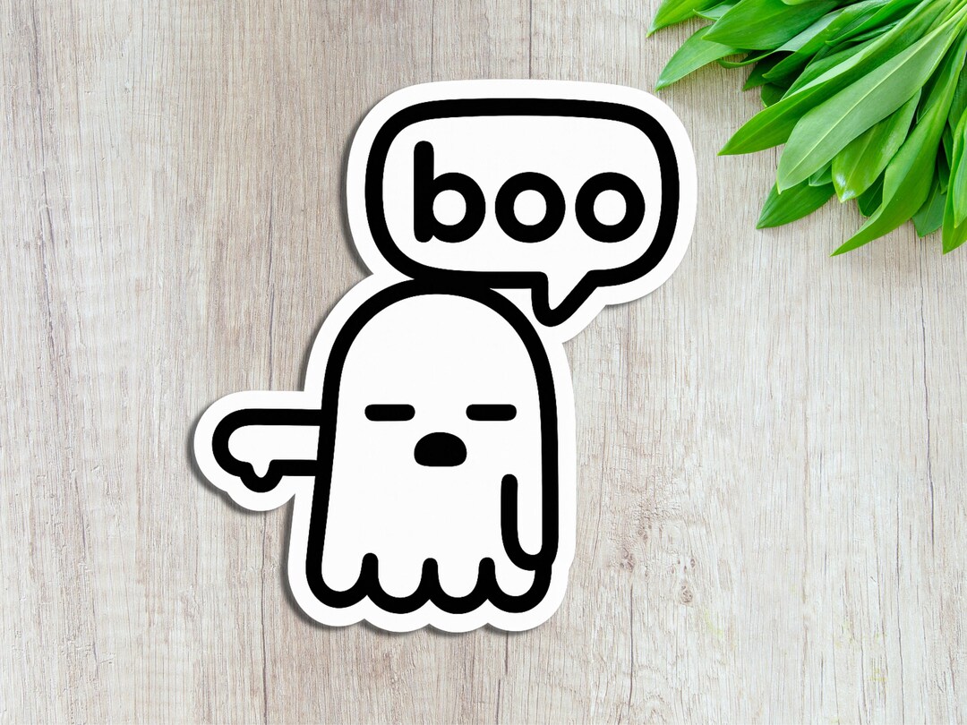 Ghost Booing in Disapproval Sticker - Funny Halloween Cartoon Decal ...