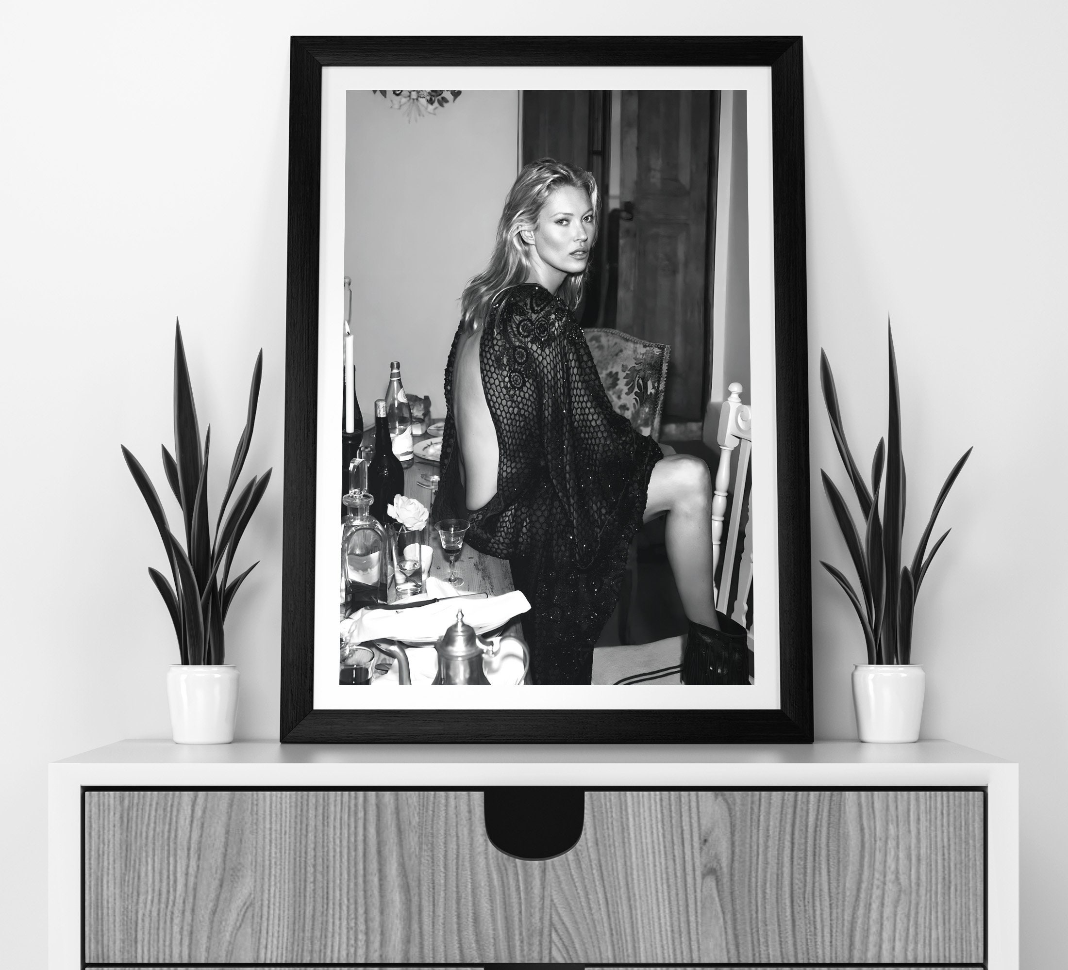 Kate Moss in the Bar Poster, Black and White, Bar Cart Print, Fashion ...