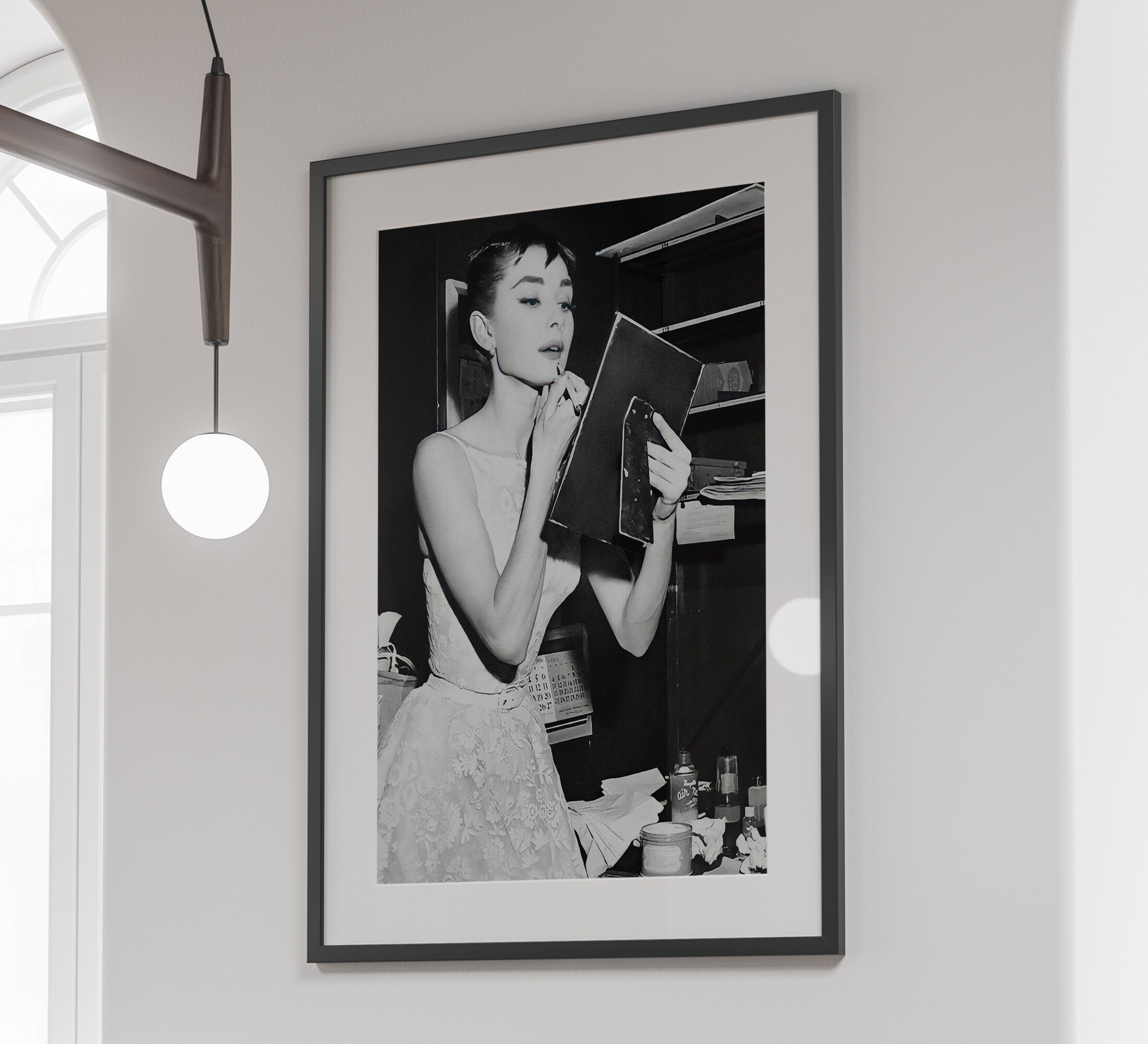 Audrey Hepburn Makeup in Vanity, Poster, Black and White Wall Art ...