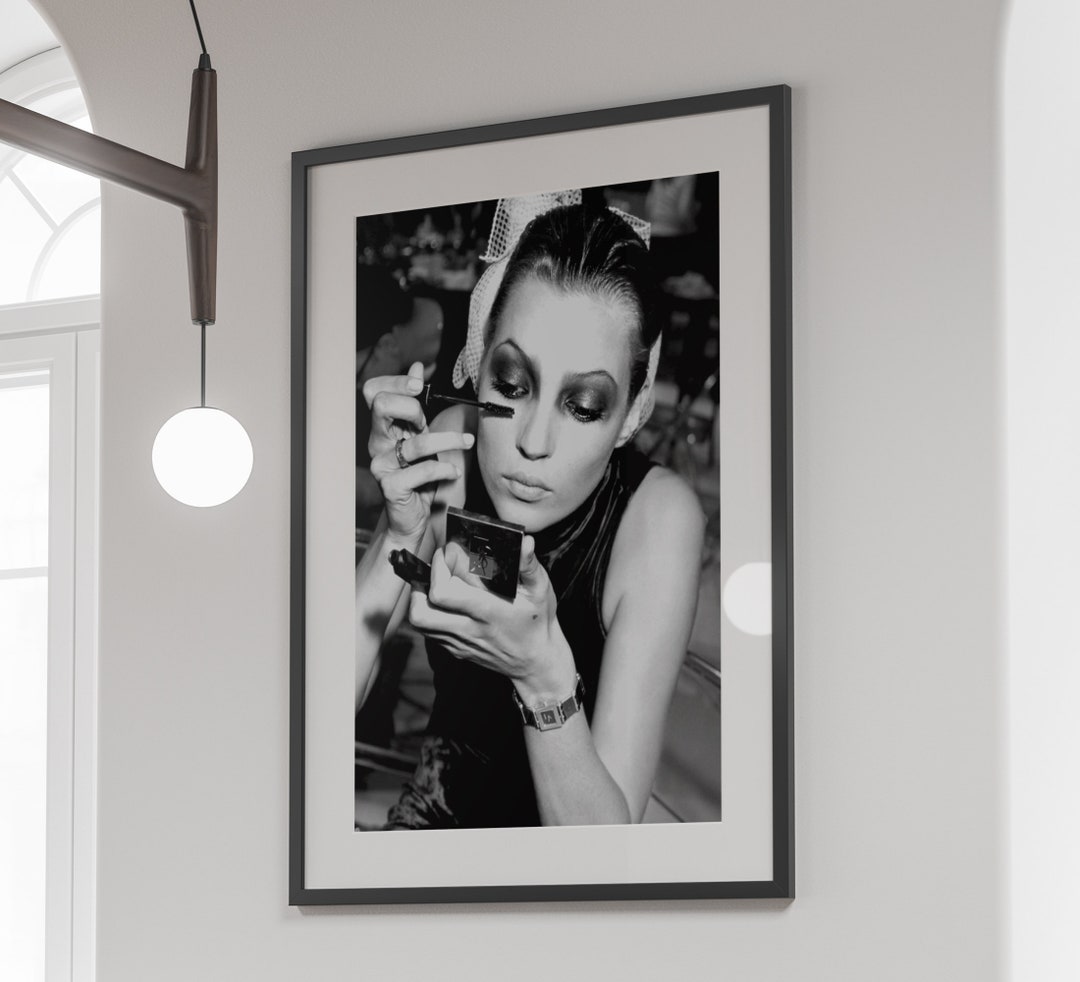 Kate Moss Poster, Black and White, Fashion Print, Makeup Wall Art, Kate ...