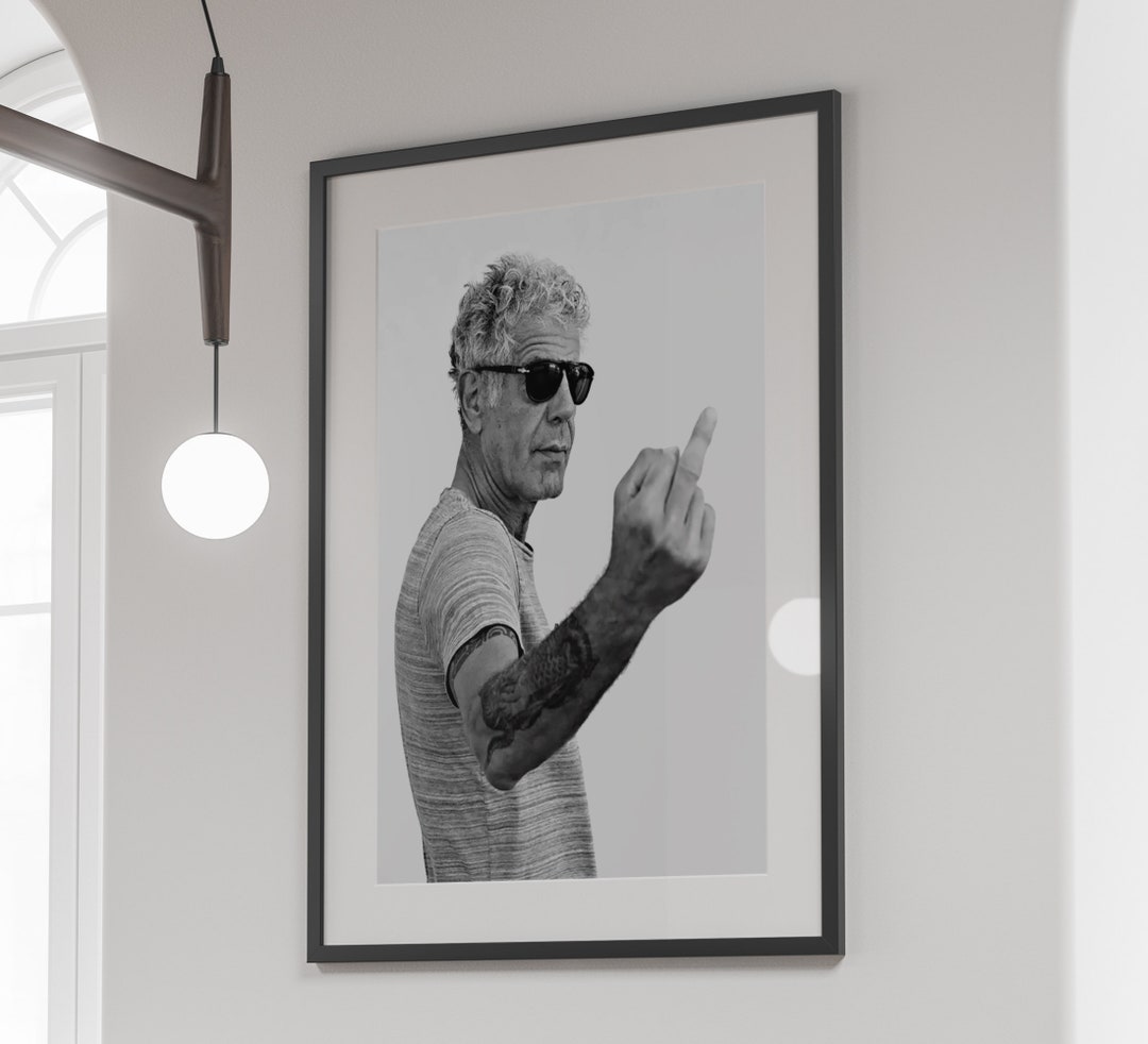 Anthony Bourdain Middle Finger Poster, Black and White, Vintage ...