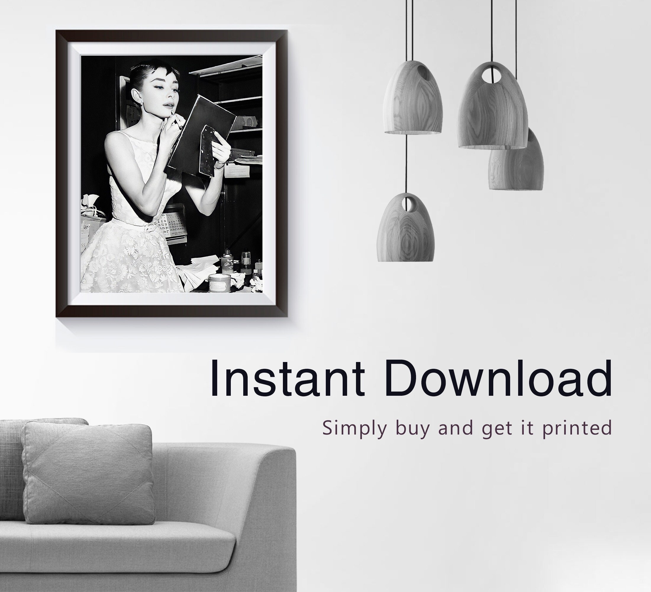 Audrey Hepburn Makeup in Vanity, Poster, Black and White Wall Art ...