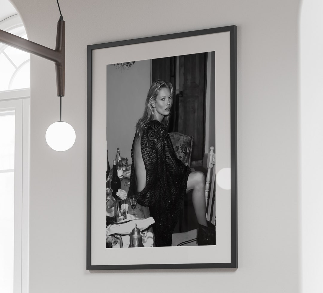Kate Moss in the Bar Poster, Black and White, Bar Cart Print, Fashion ...