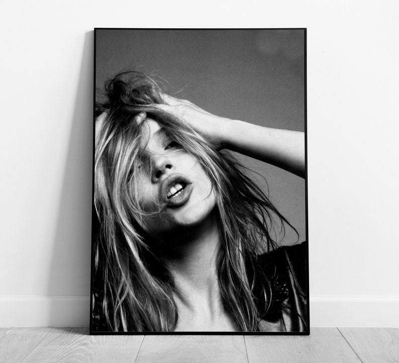 Kate Moss Poster, Black and White, Fashion Print, Kate Moss Wall Art ...