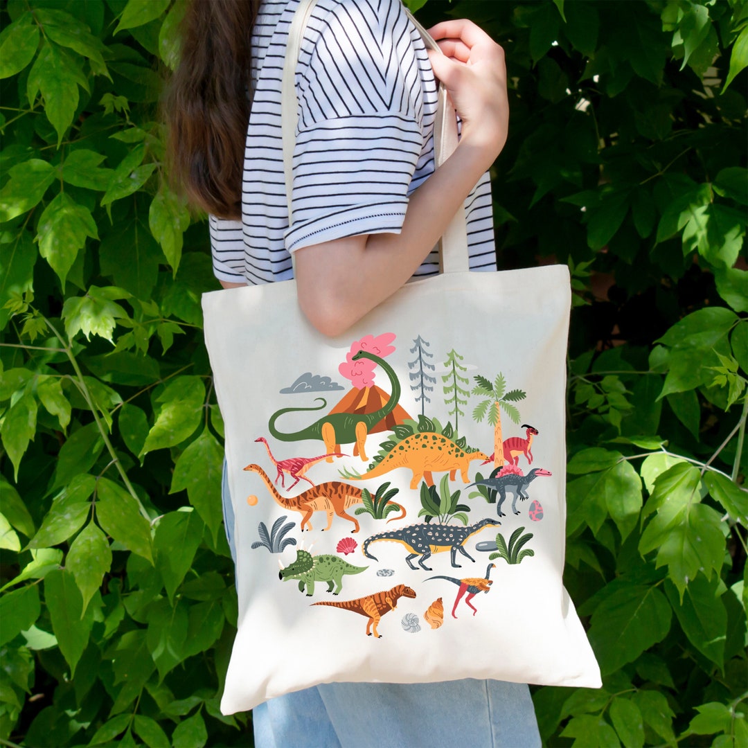 Dinosaurs Canvas Tote Bag, Shopper, Dinosaur Print, Shoulder Bag, Fair ...