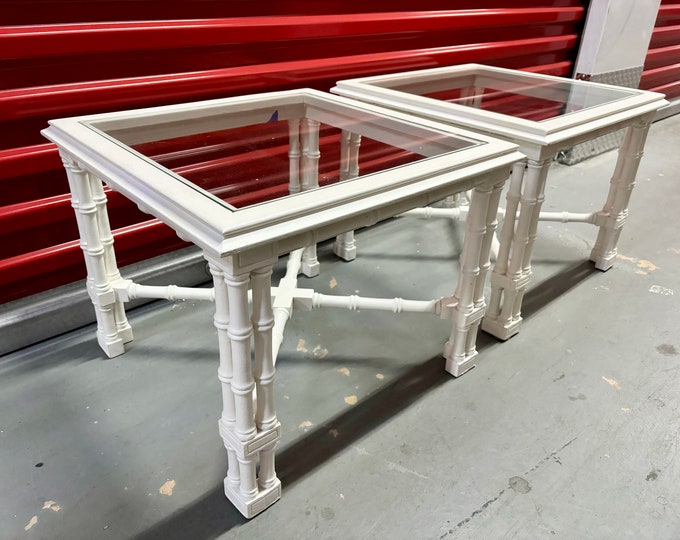 Pair of Vintage Wood White Faux Bamboo Side Tables - Etsy