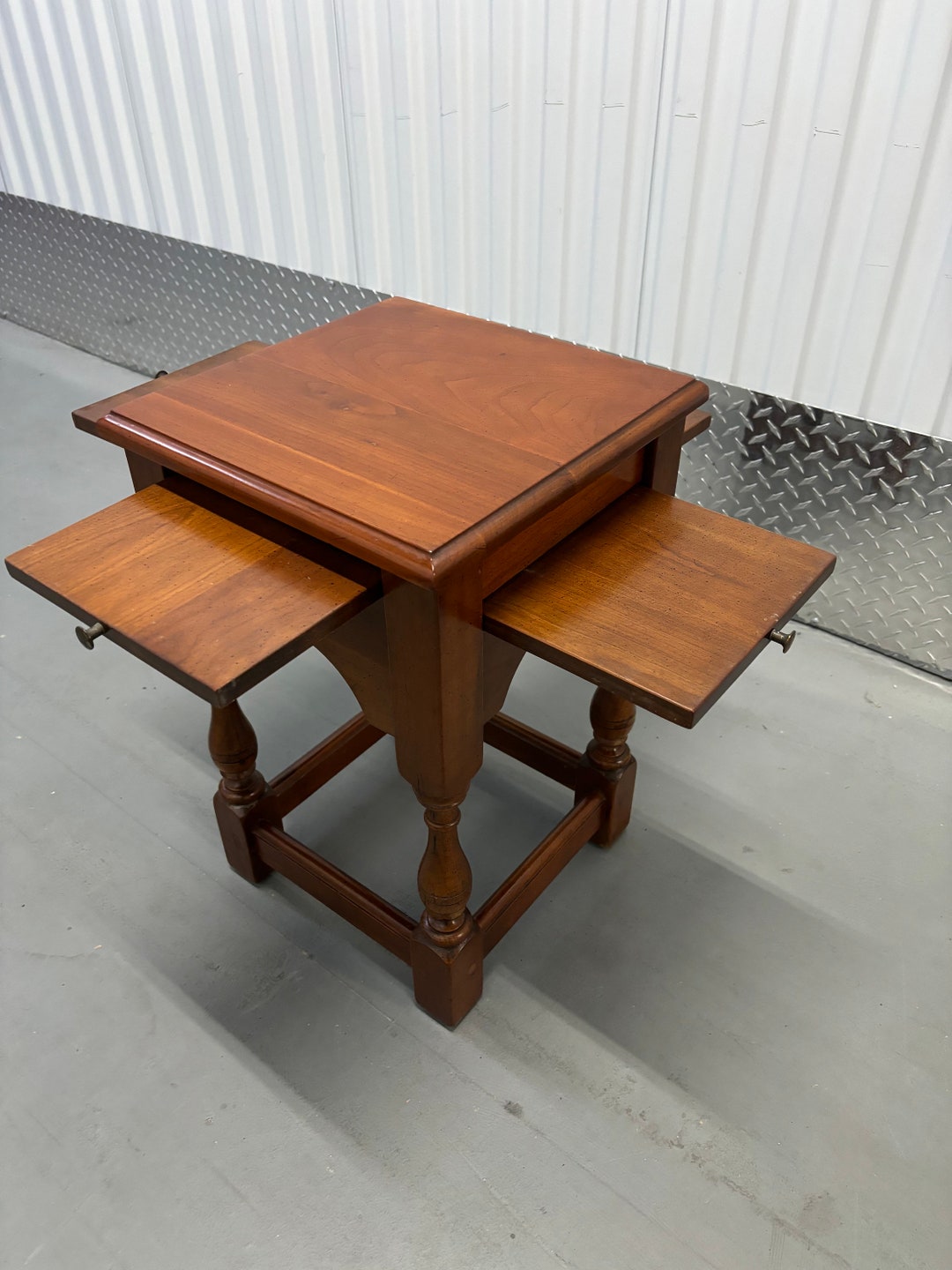 Vintage Solid Cherry Wood Small Side Table With Pull Out Trays - Etsy