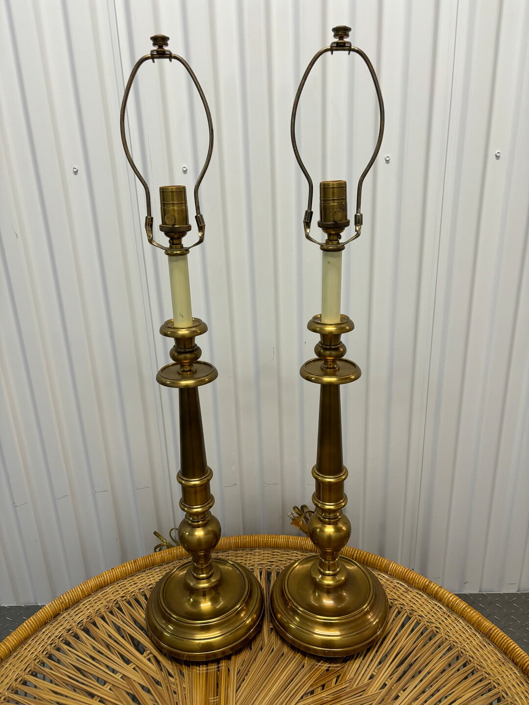 Pair of Vintage Tall Brass Table Lamps - Etsy