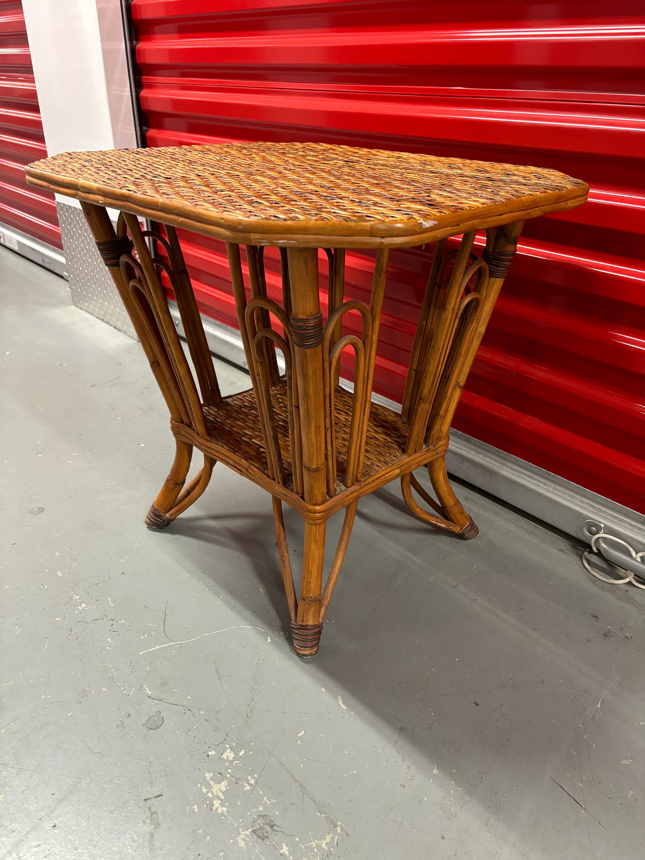 Vintage Rattan Small Side Table With Bottom Shelve - Etsy