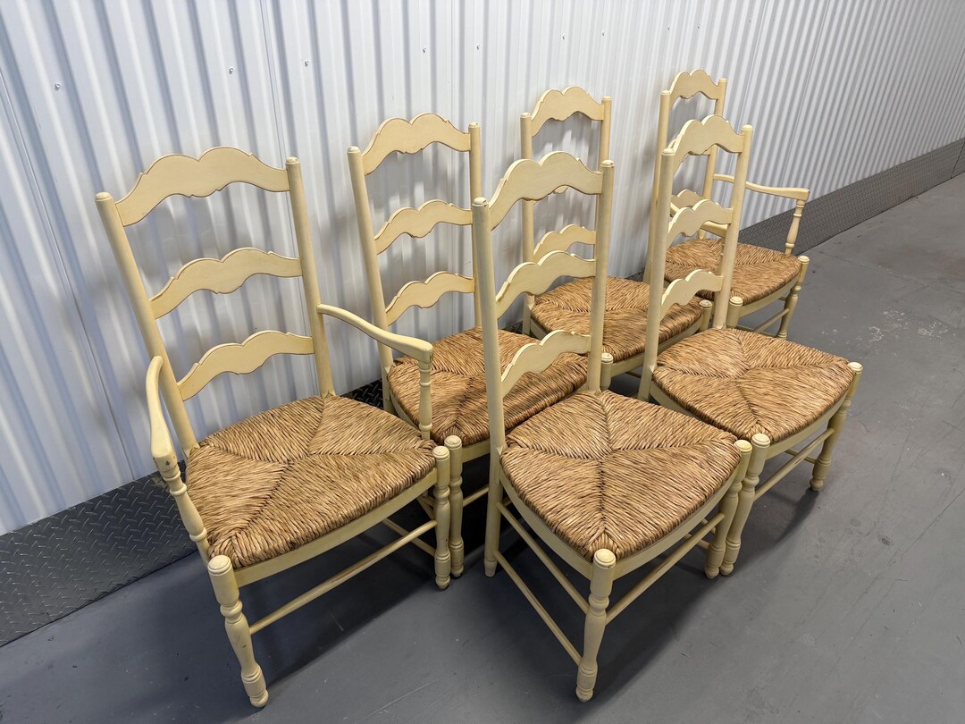 French Provincial Ladderback Set of Six Dining Chairs, Country French ...