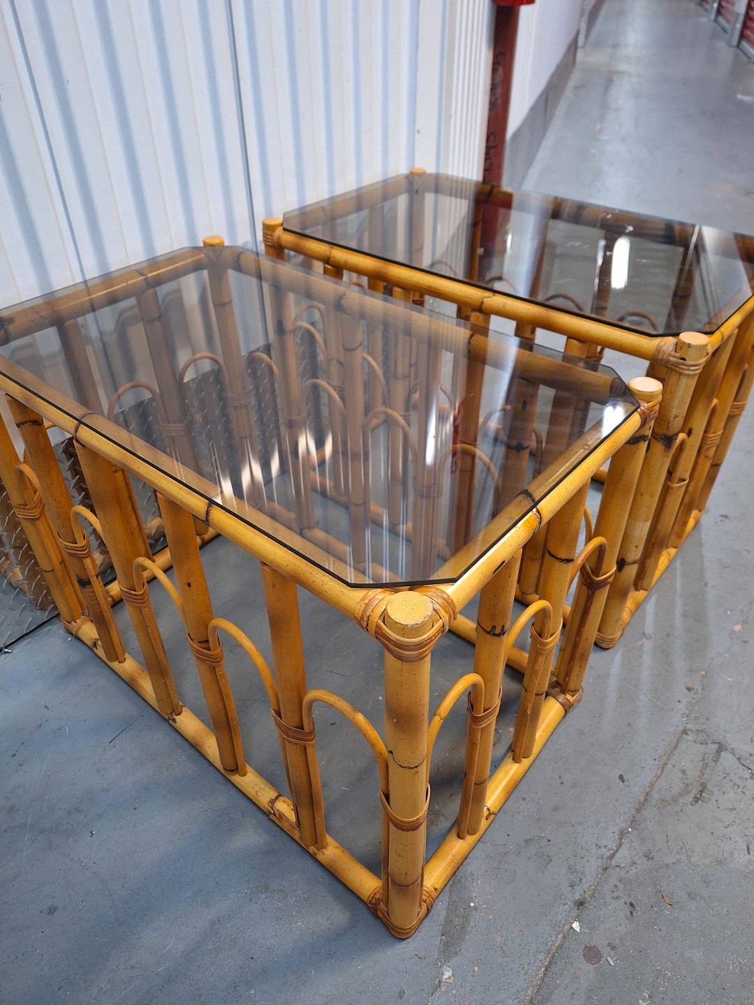 Pair of Vintage Rattan End Tables, Rectangular Bamboo Side Tables - Etsy