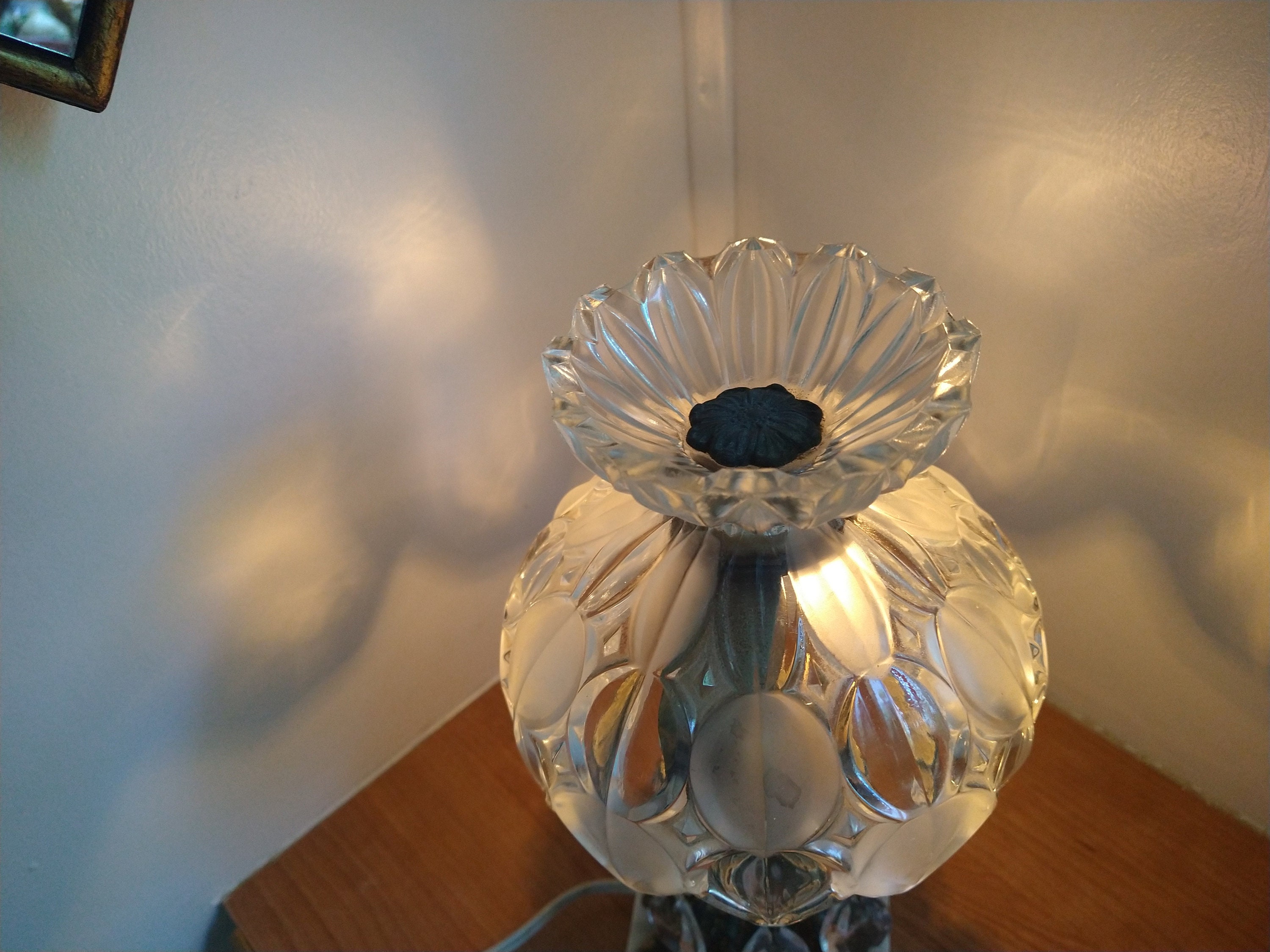 Vintage Small French Lamp With Glass Shade and Hanging Crystals - Etsy