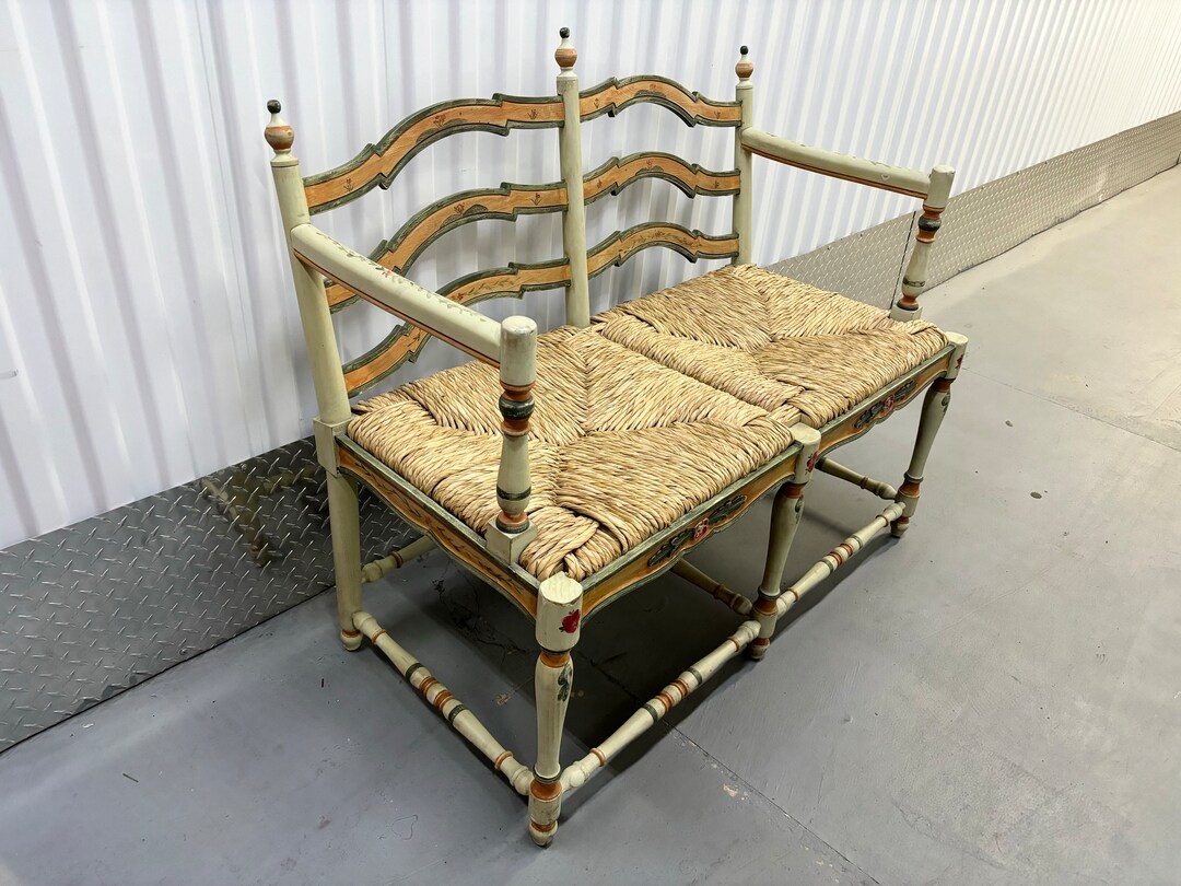 Vintage Country French Ladder Back Hand Painted Bench - Etsy
