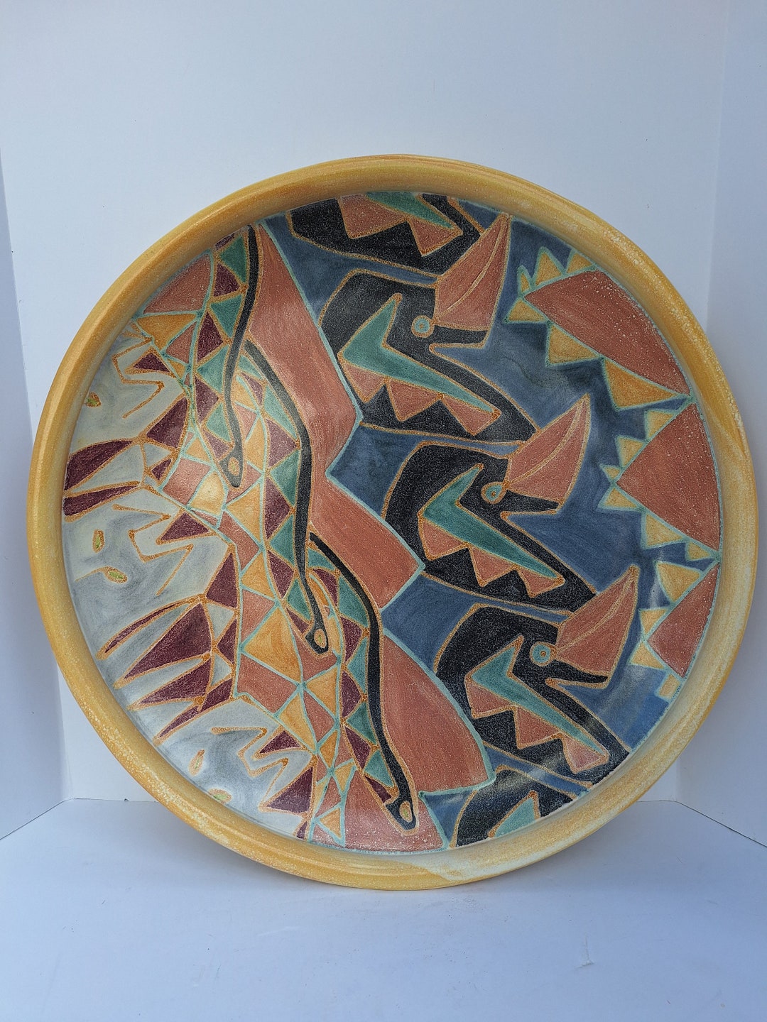 Mid Century Modern Signed Studio Pottery Abstract Hand Painted ...