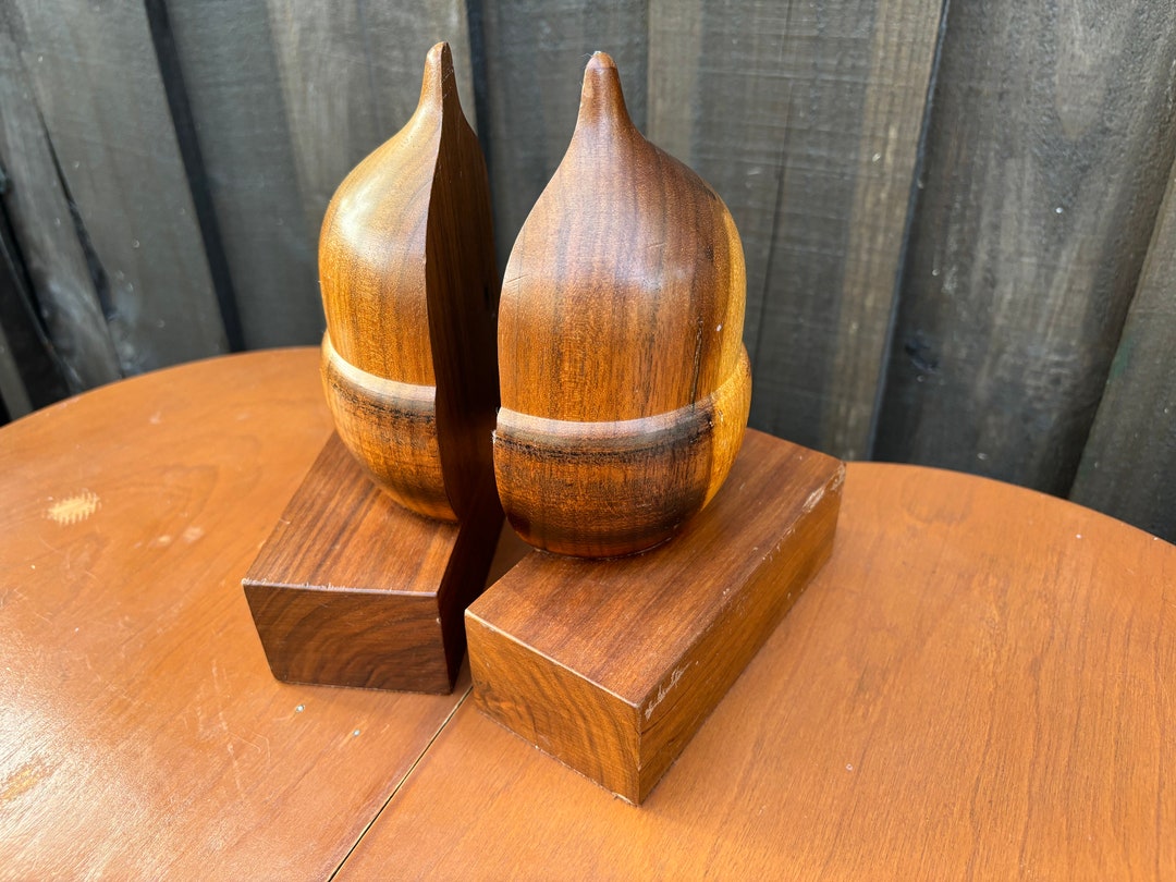 Vintage Solid Walnut Hand Carved Acorn Book Ends - Etsy