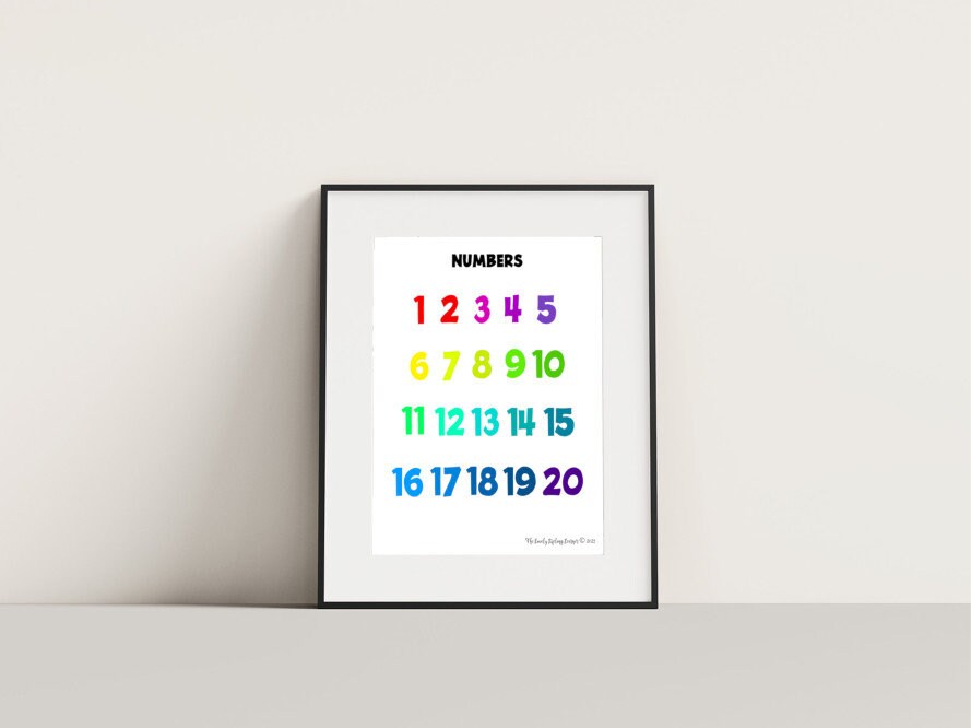 RAINBOW NUMBERS 1-20 PRINTABLE Poster Educational Print Kids School ...