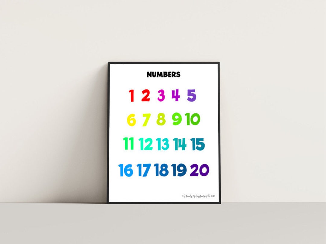 RAINBOW NUMBERS 1-20 PRINTABLE Poster Educational Print Kids School ...
