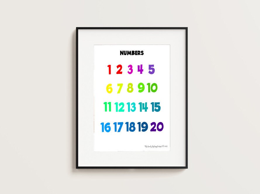 RAINBOW NUMBERS 1-20 PRINTABLE Poster Educational Print Kids School ...