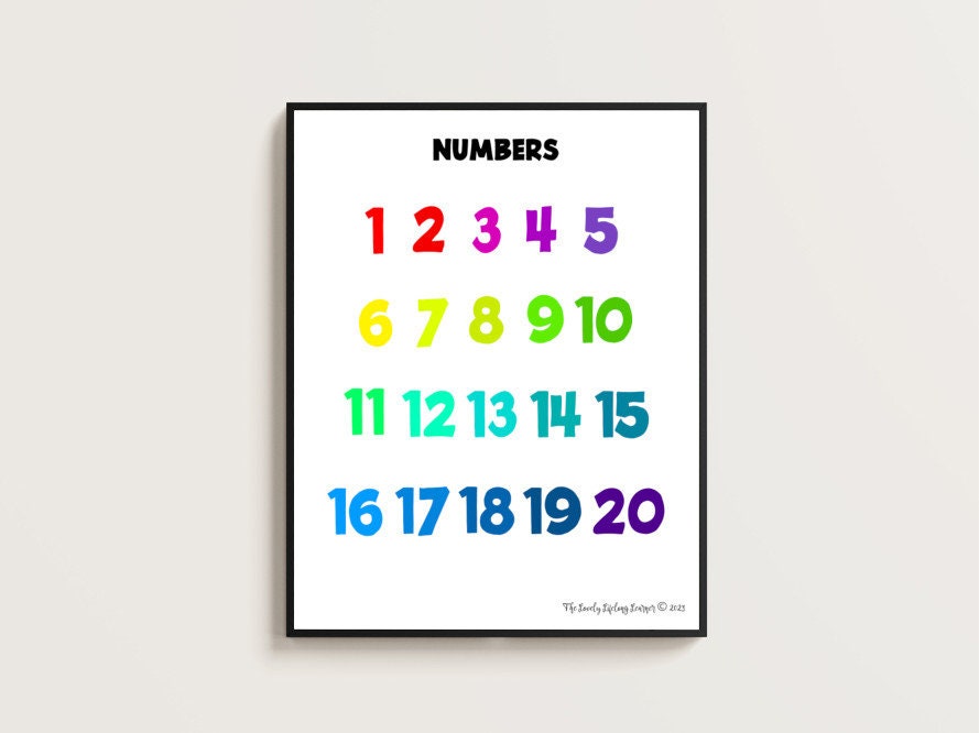 RAINBOW NUMBERS 1-20 PRINTABLE Poster Educational Print Kids School ...