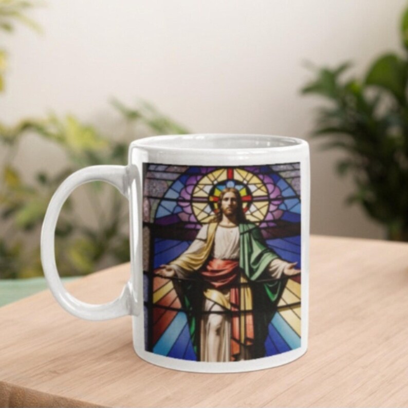 Jesus Christ Mug - Stained Glass Pattern, Inspirational Coffee Mug ...