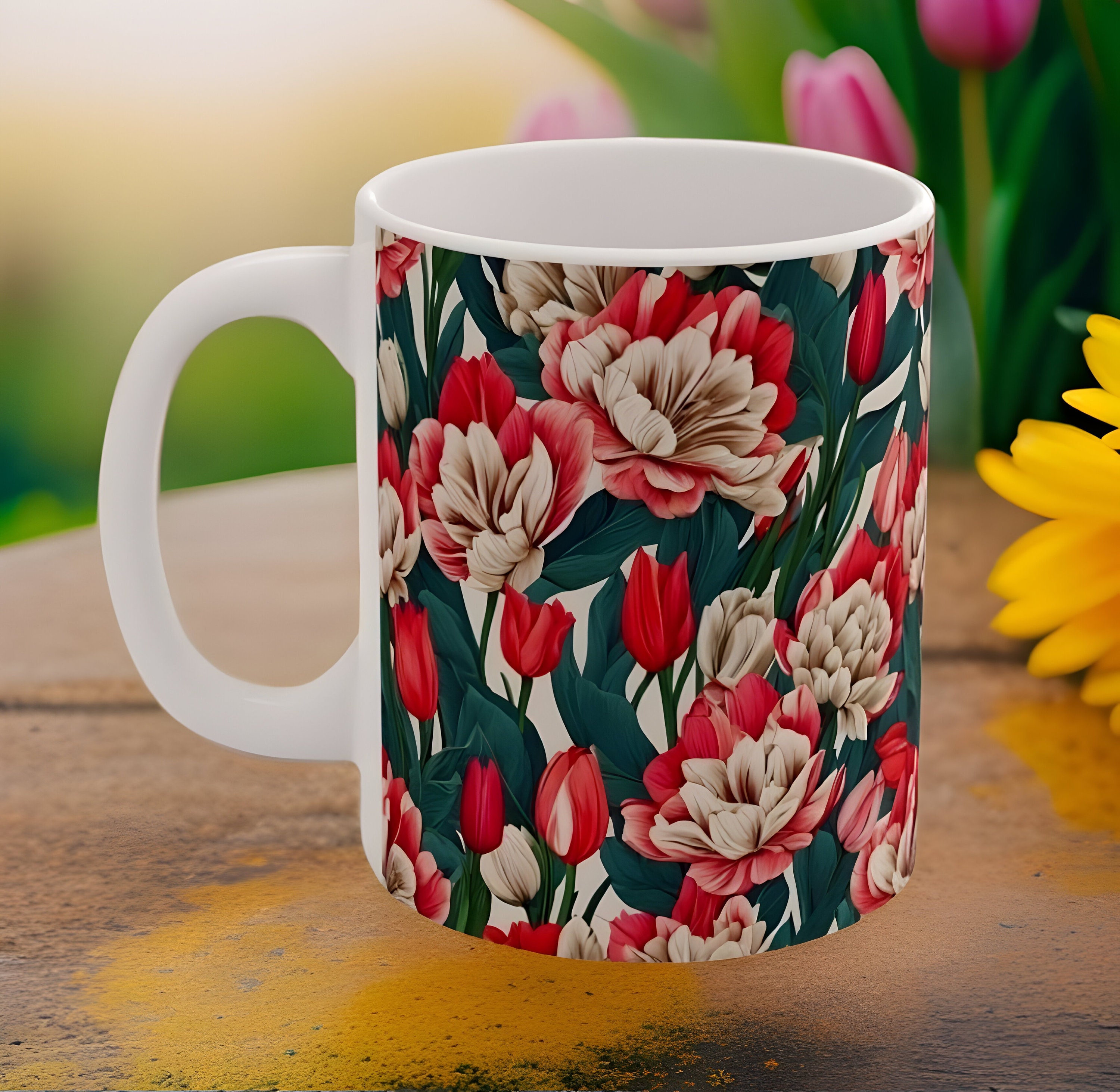 Floral Mug Unique Tulip Floral Pattern: Inspirational Coffee and Tea ...