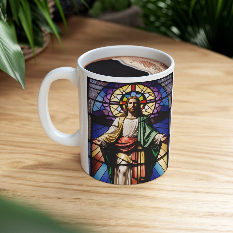 Jesus Christ Mug - Stained Glass Pattern, Inspirational Coffee Mug ...