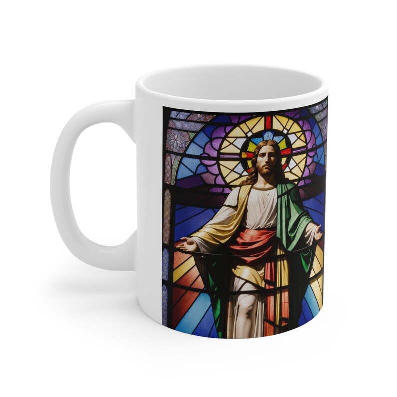 Jesus Christ Mug - Stained Glass Pattern, Inspirational Coffee Mug ...