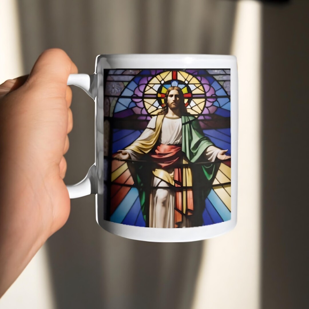 Jesus Christ Mug - Stained Glass Pattern, Inspirational Coffee Mug ...