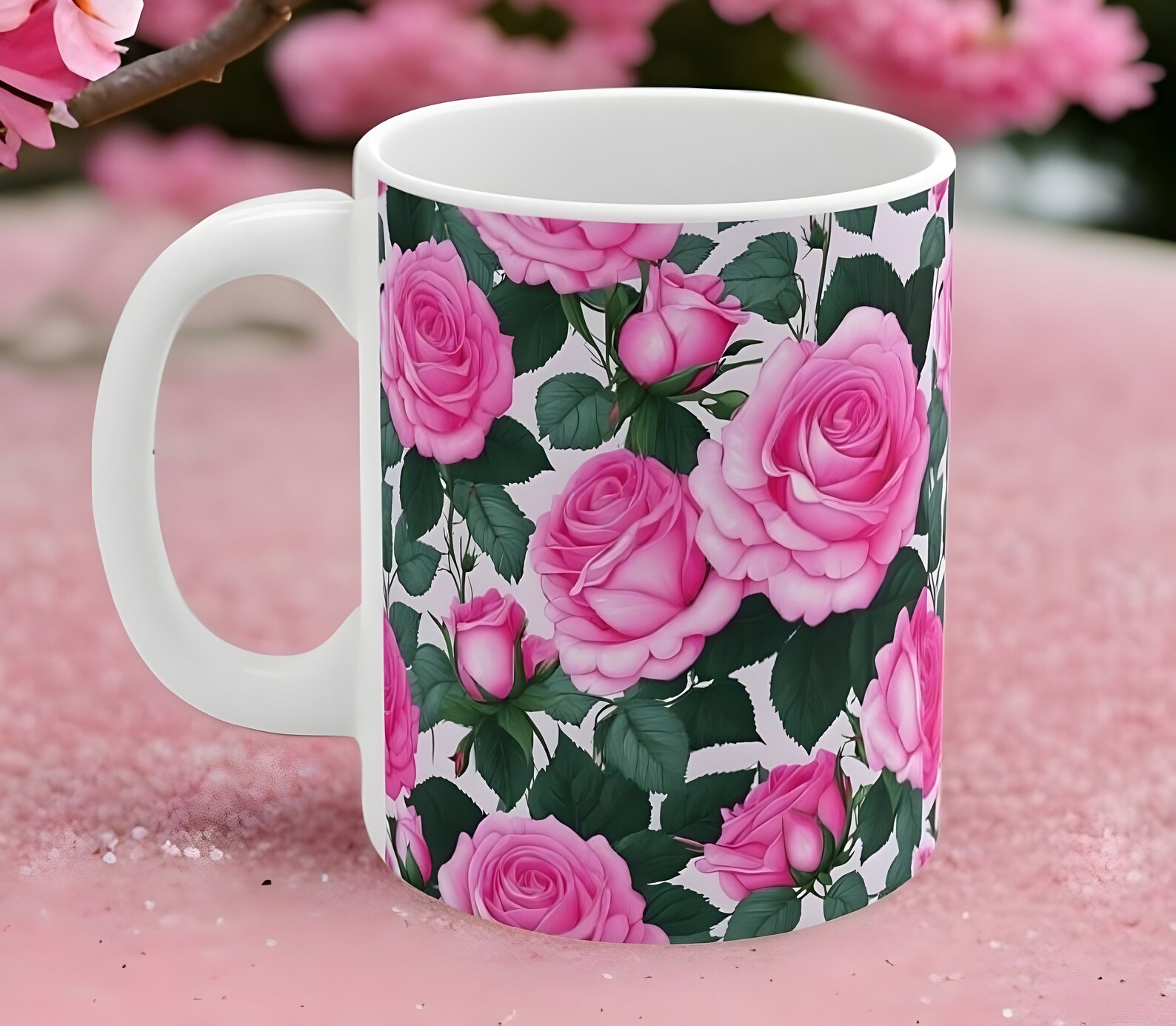 Pink Floral Mug - Unique Pink Floral Pattern: Inspirational Coffee and ...