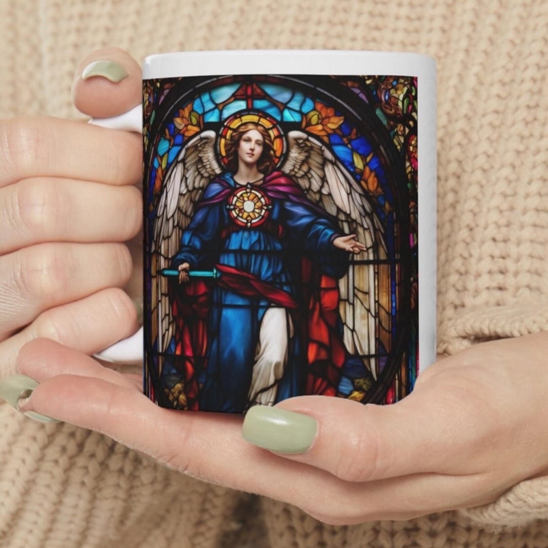 Christian Mugs Angel Stained Glass Pattern, Inspiring Coffee Mug for ...