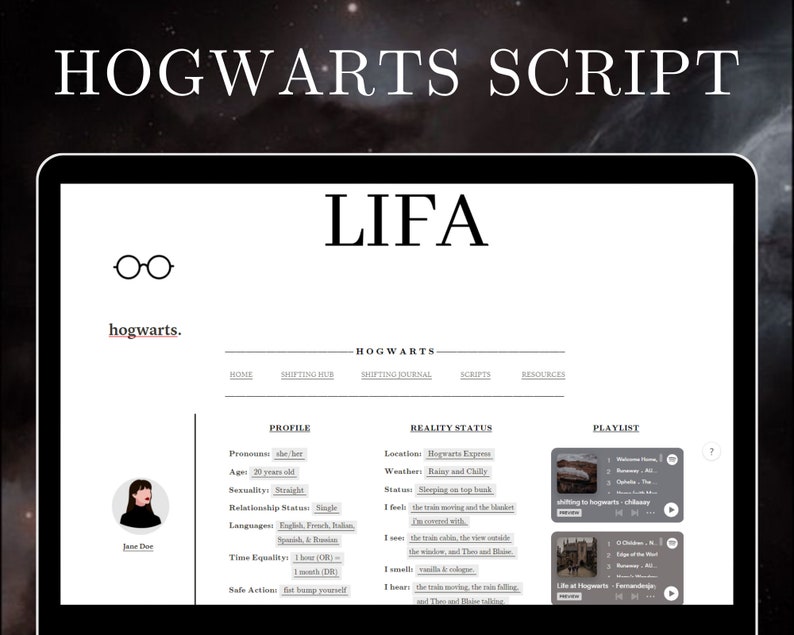 Lifa Reality Shifting Hub | Notion Shifting Script Template | Shifting Realities Notion Template ...