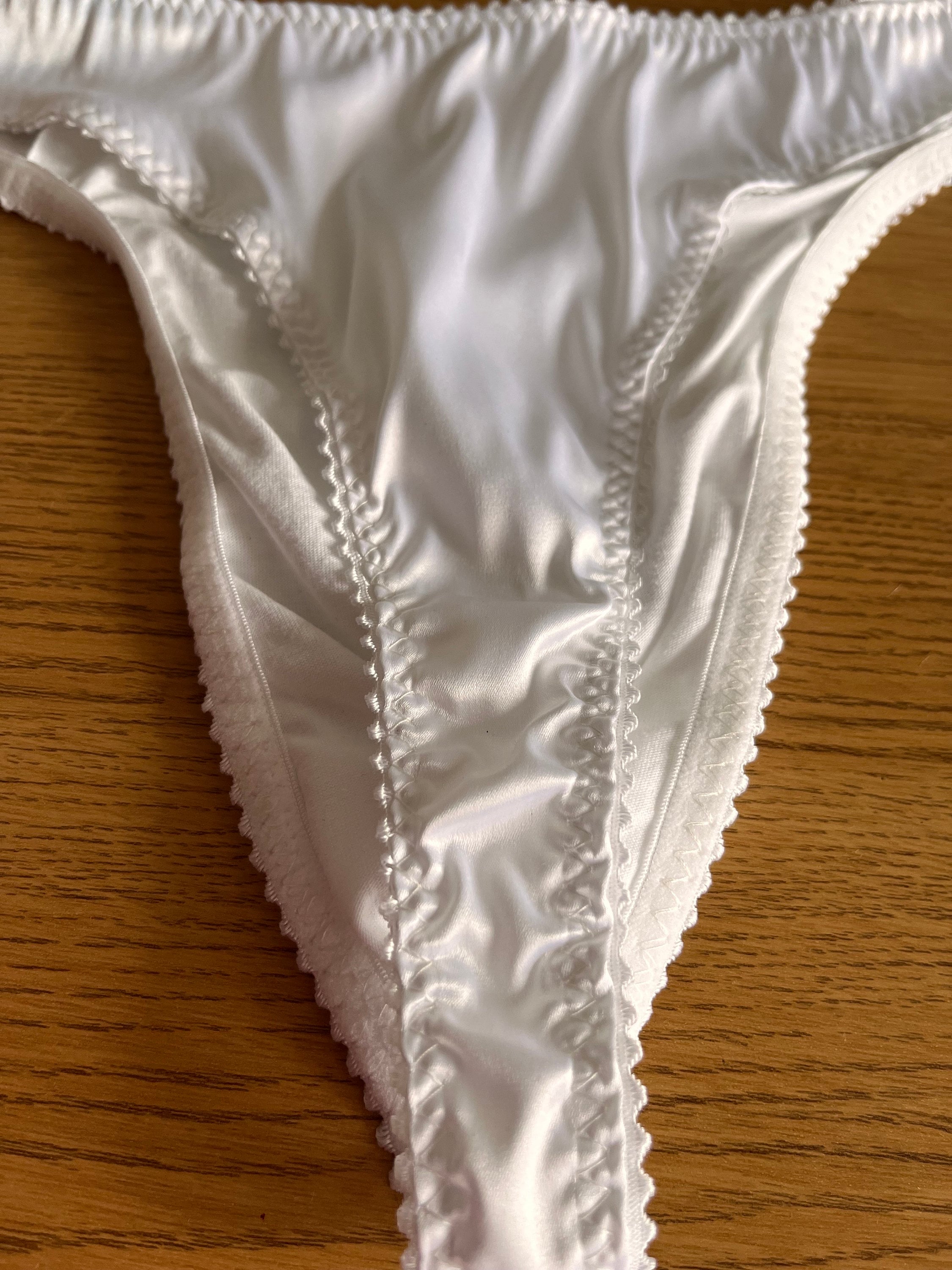 Mens Itallian Stretch White Satin Thong With Pouch in Sizes 28 to 38 ...