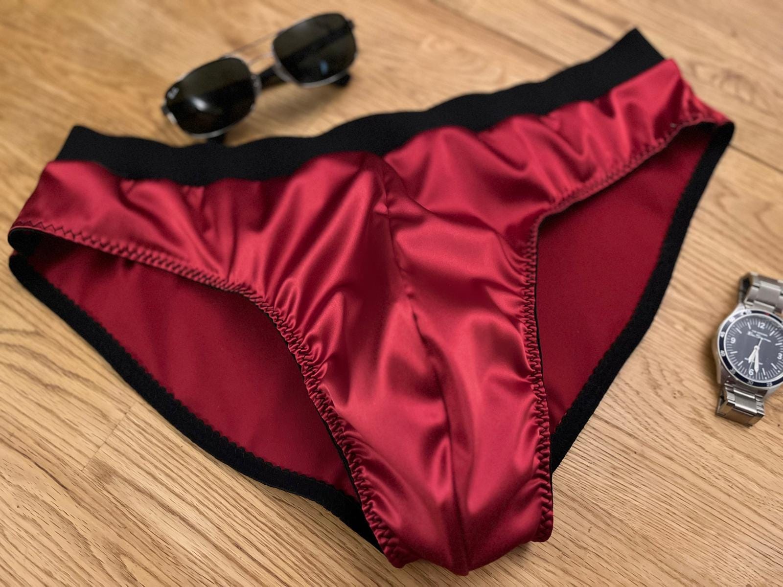 Satin Briefs for Men Silver Satin Underwear With Front Pouch for Men ...