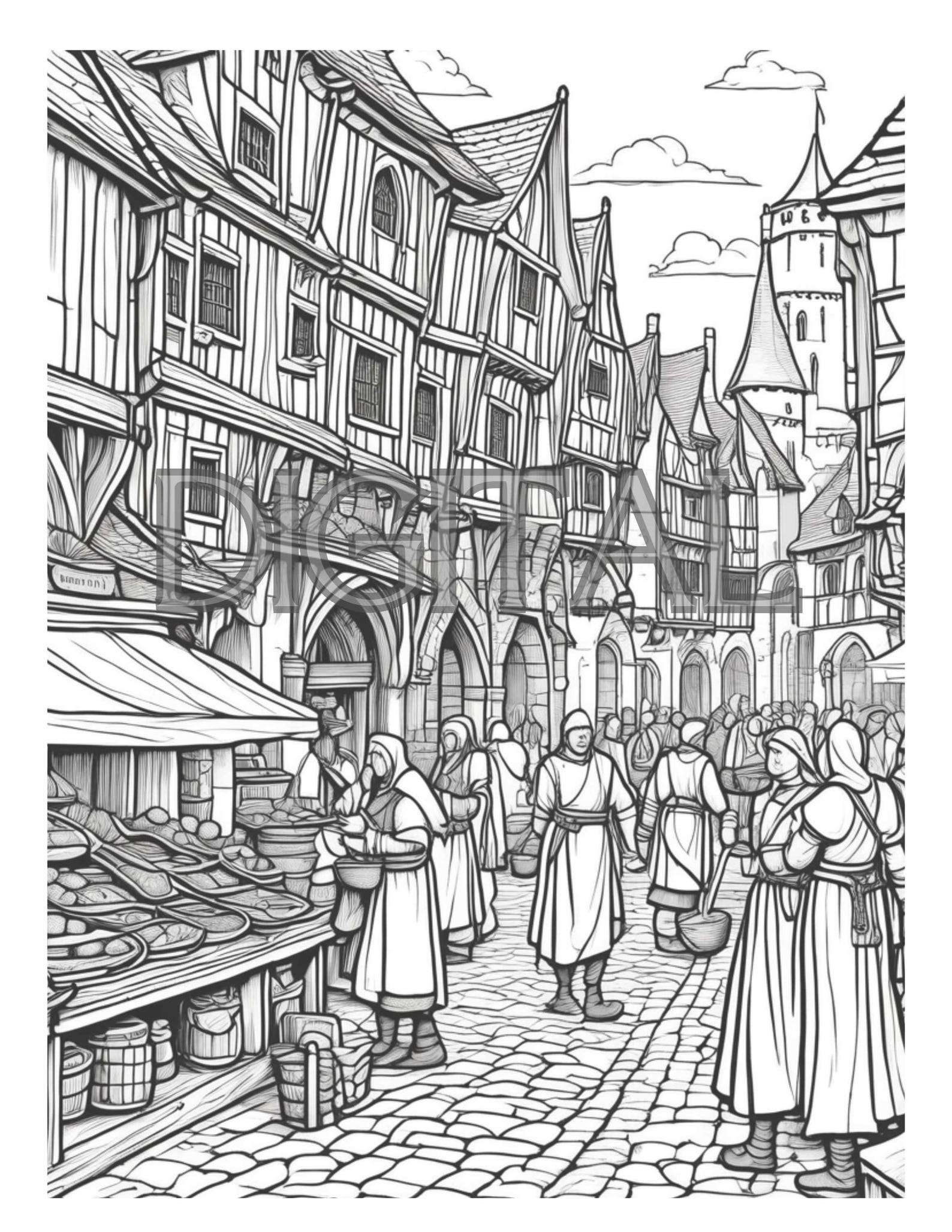 Printable Medieval Coloring Page, Digital Printable, Png and Jpg Files ...