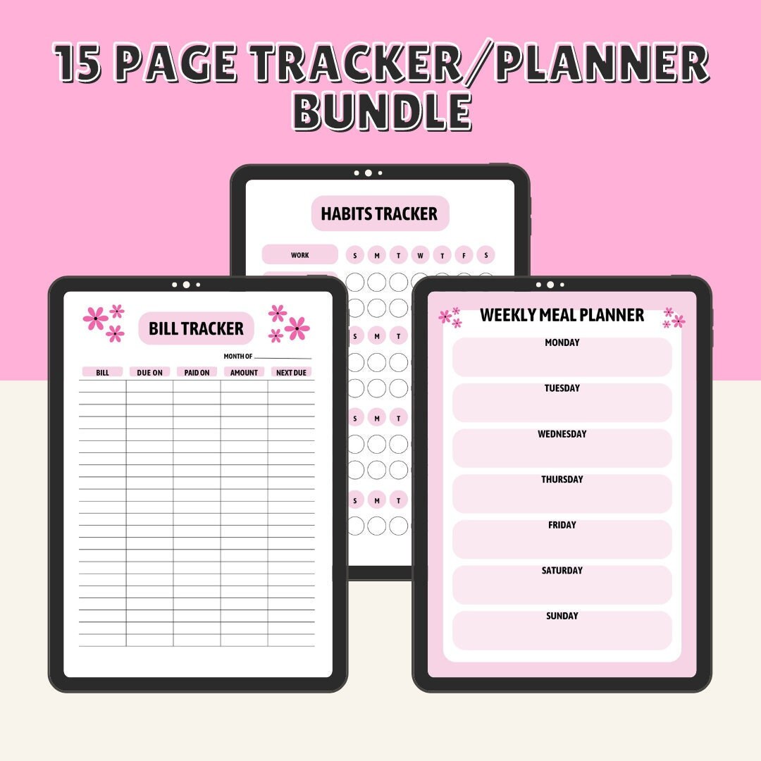 Digital PINK TRACKER&PLANNER Bundle Weekly Planners Digital Downloads ...