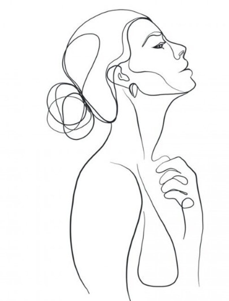 One Line Drawing Abstract Face Modern Continuous Line Art Man And