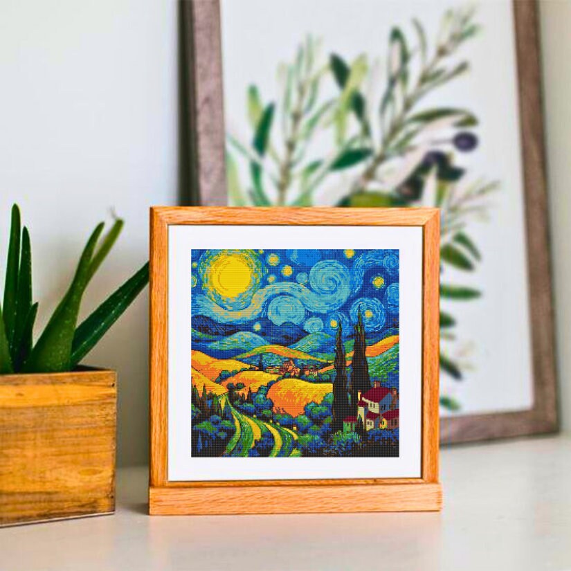 Starry Night Cross Stitch Pattern Pdf, Van Gogh Poster Cross Stitch ...