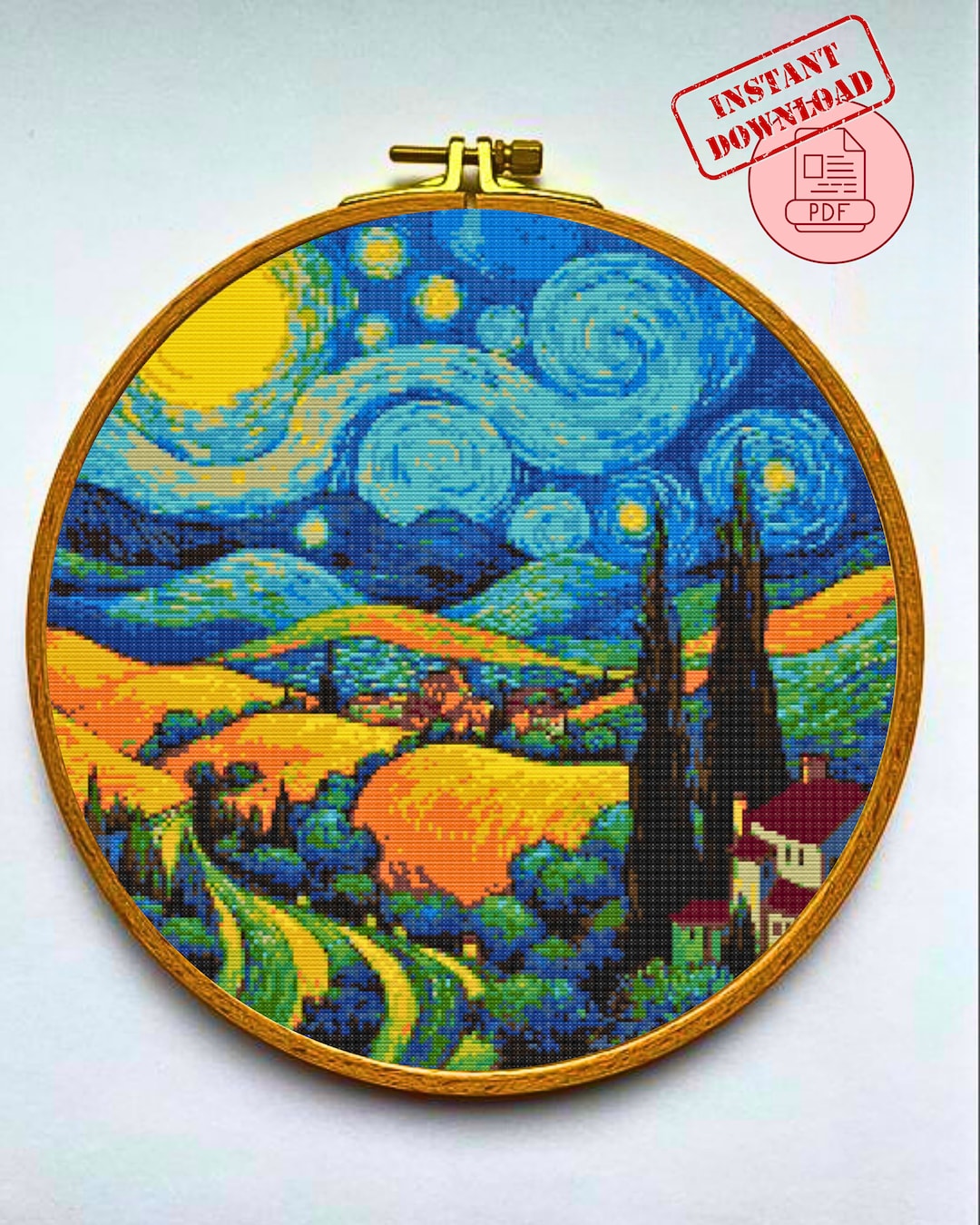 Starry Night Cross Stitch Pattern Pdf, Van Gogh Poster Cross Stitch ...