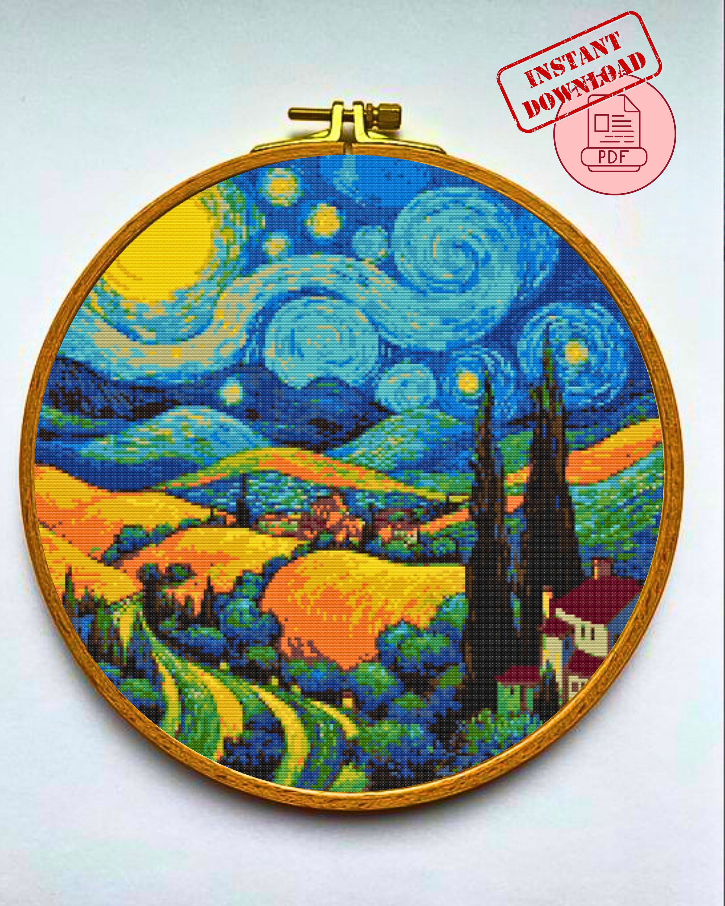 Starry Night Cross Stitch Pattern Pdf, Van Gogh Poster Cross Stitch ...