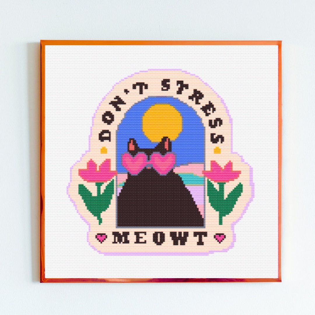 Cross Stitch Pattern Don't Stress Text, Cat Cross Stitch, Sarcastic ...