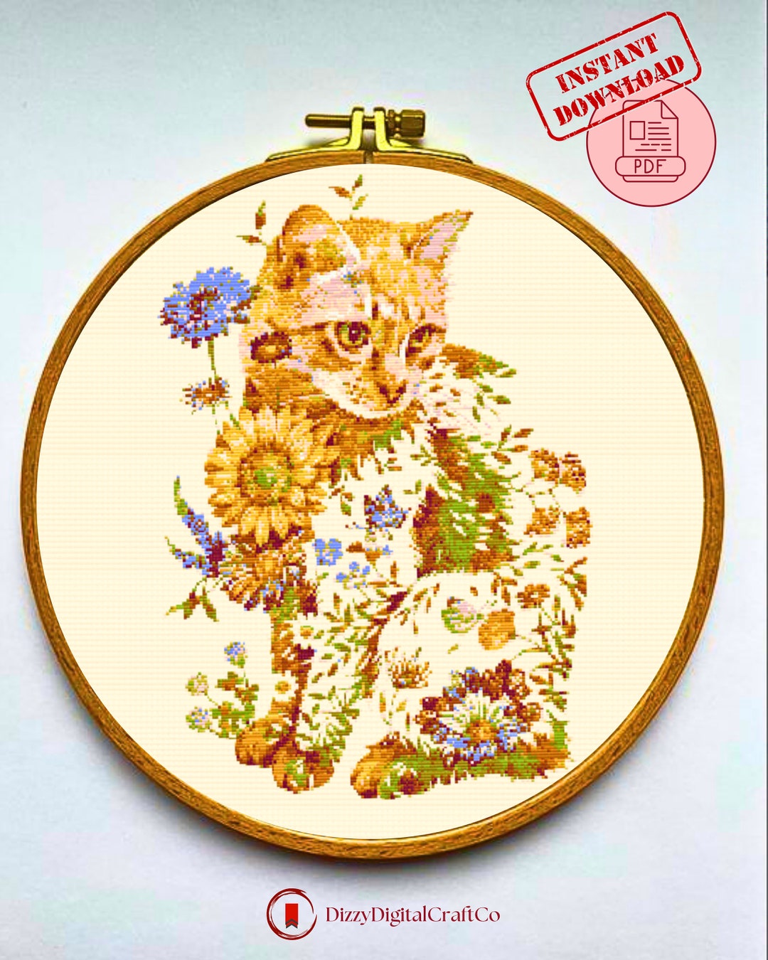 Cat Floral Butterfly Cross Stitch Pattern PDF, Cute Crochet Cat, Animal ...