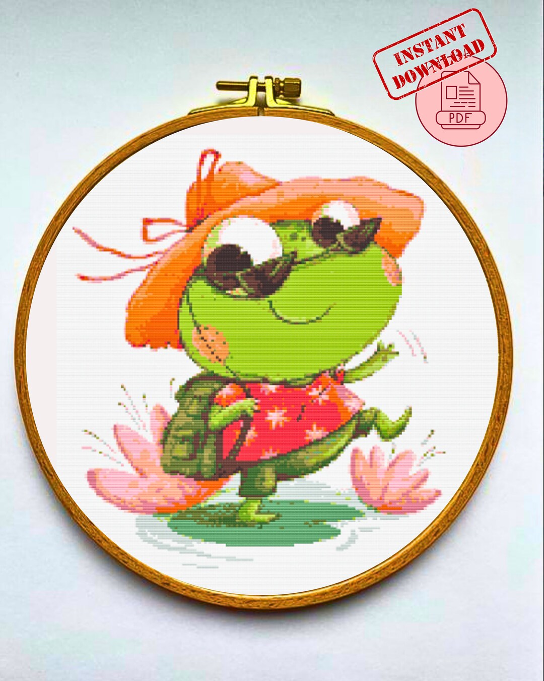 Cute Frog Cross Stitch Pattern PDF, Cute Animal Embroidery Pattern ...