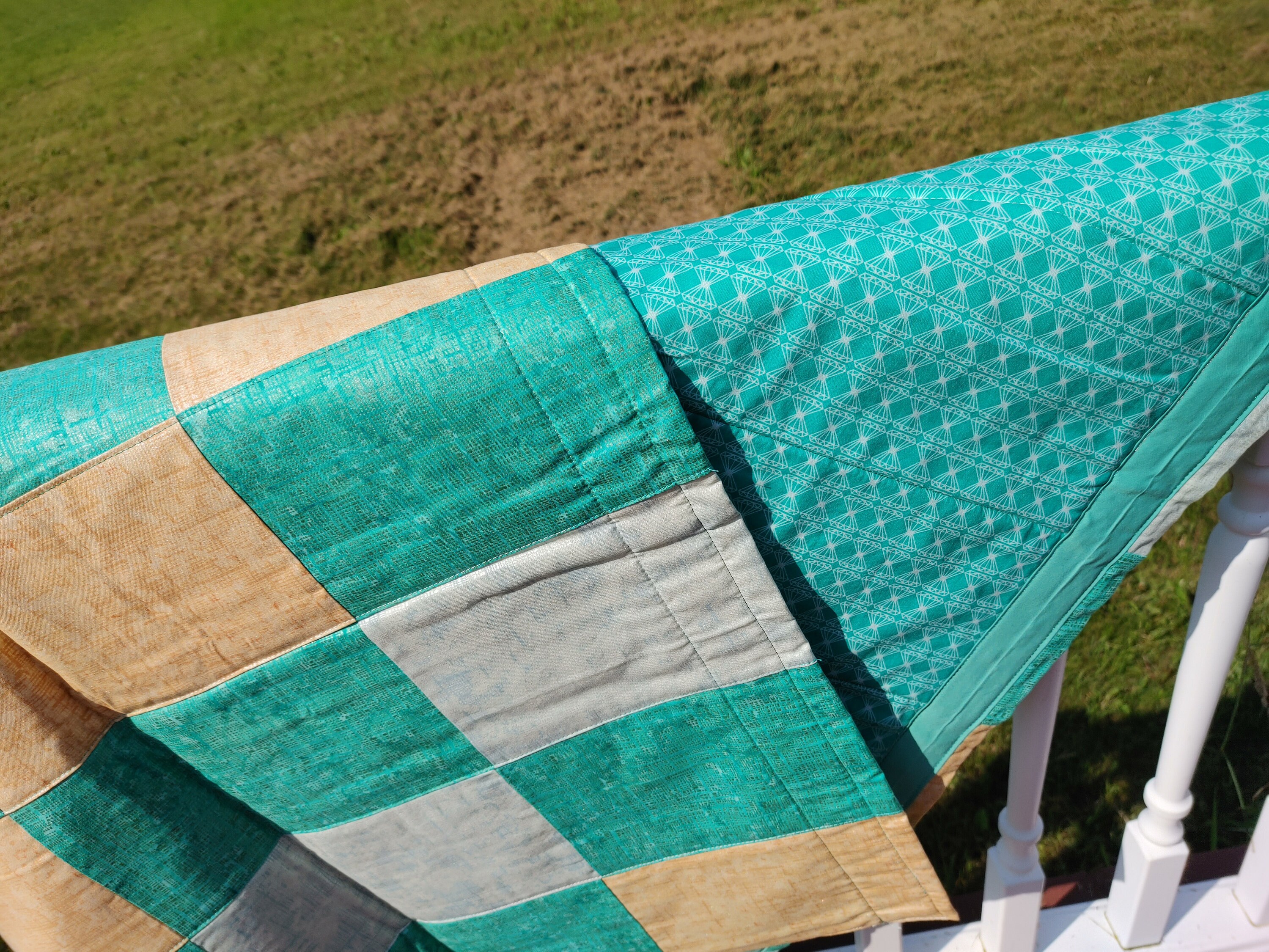 Handmade Teal and Gold Quilt - Etsy