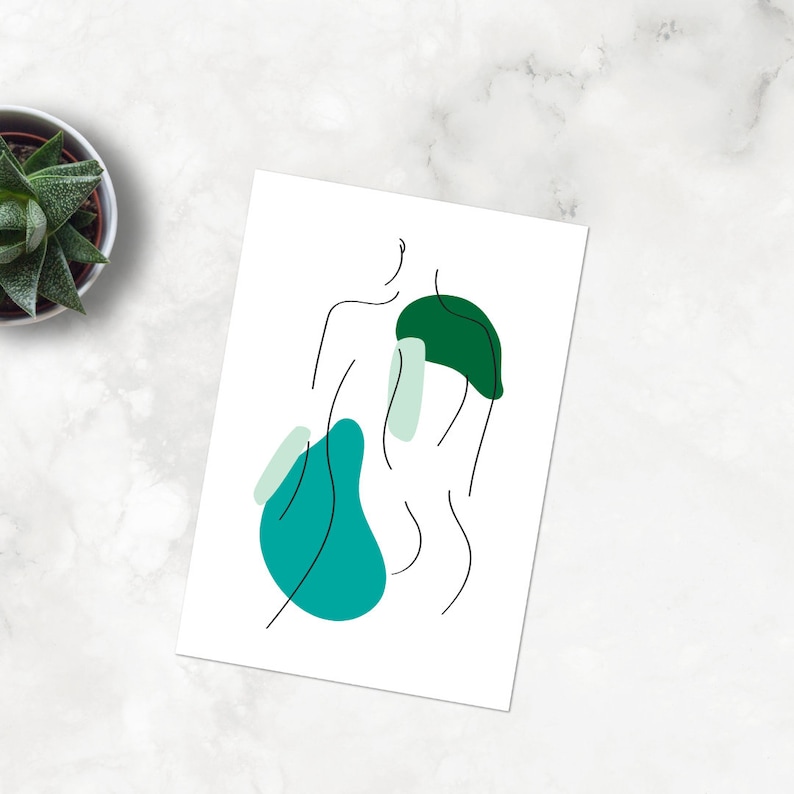 Female Figure Line Art Printable Female Line Art Green and Blue Line ...