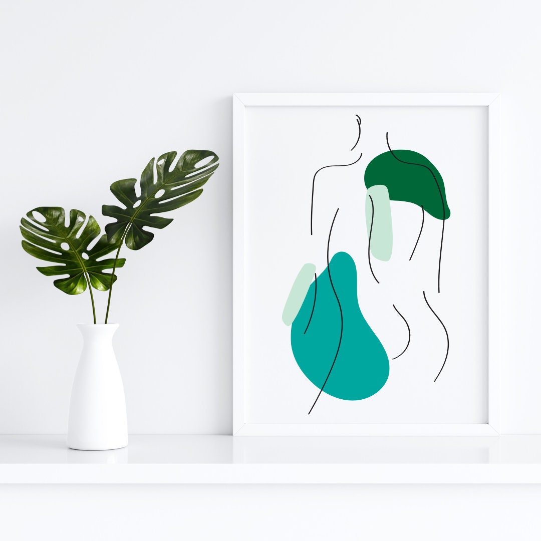 Female Figure Line Art Printable Female Line Art Green and Blue Line ...