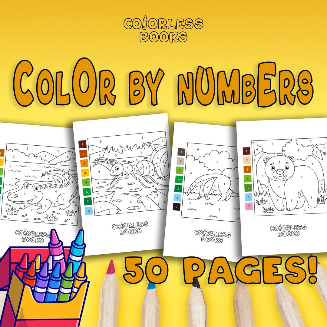 50 Cute Color by Number Pages for Kids, Activity Book for Boys, Girls ...