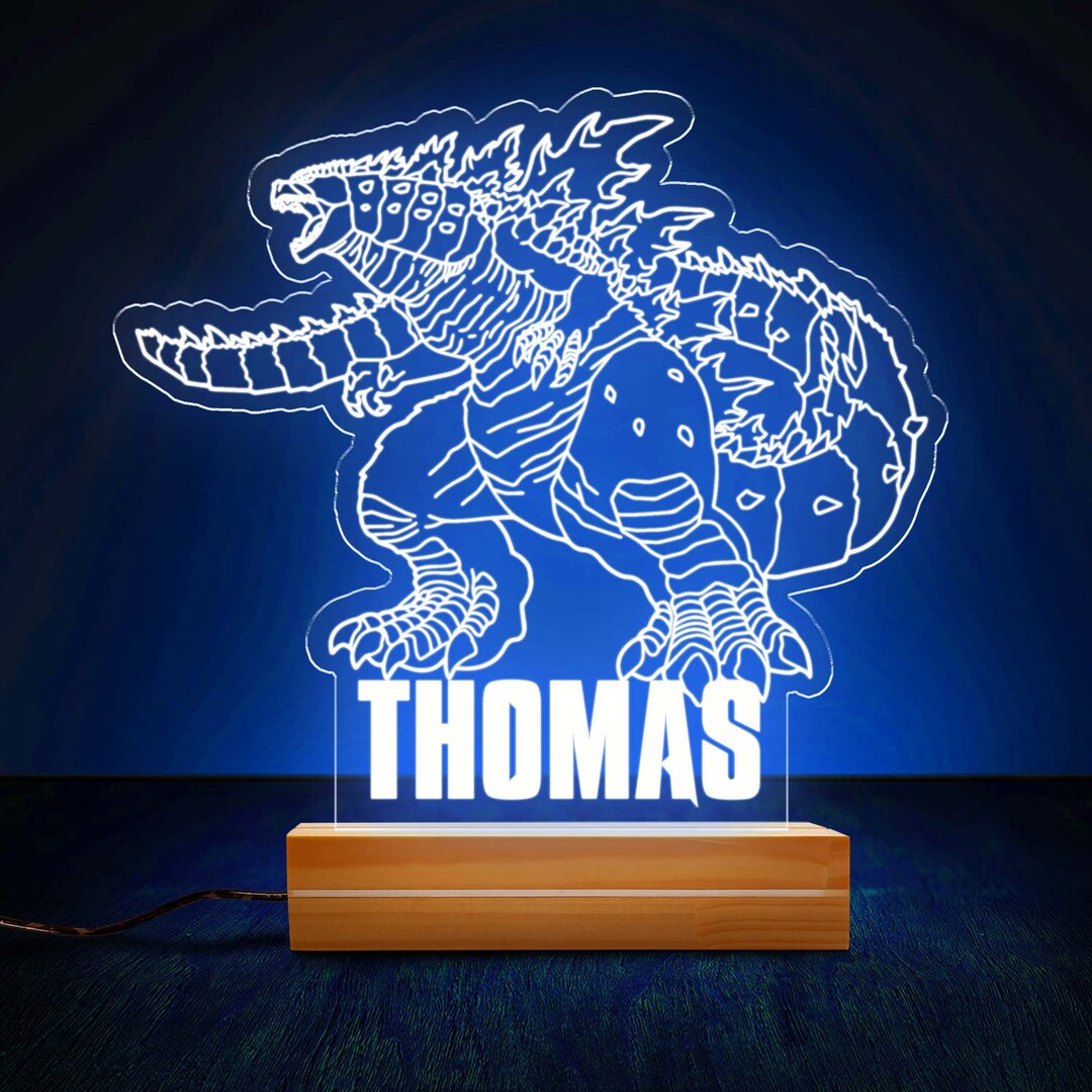 Personalized Godzilla Night Light, Godzilla Birthday Gift, Custom Name ...