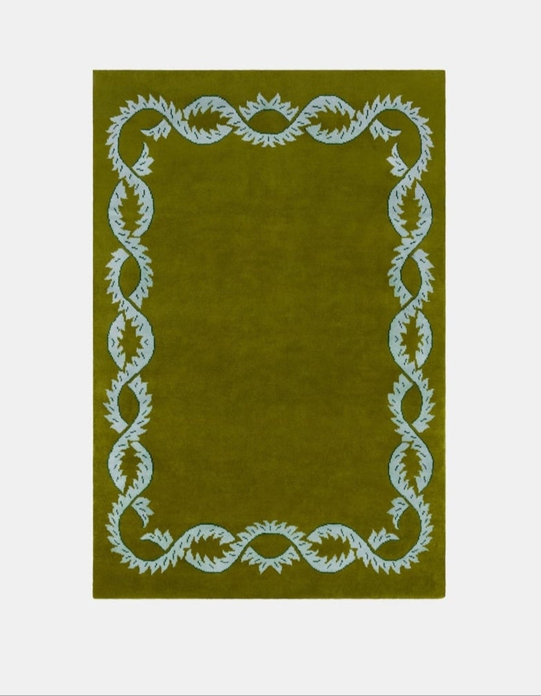 Handmade Olive Green Wool Area Rug Hand Tufted Climbing Vine Carpets ...