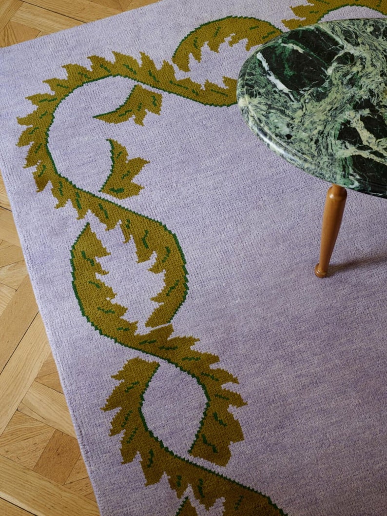 Handmade Olive Green Wool Area Rug Hand Tufted Climbing Vine Carpets ...
